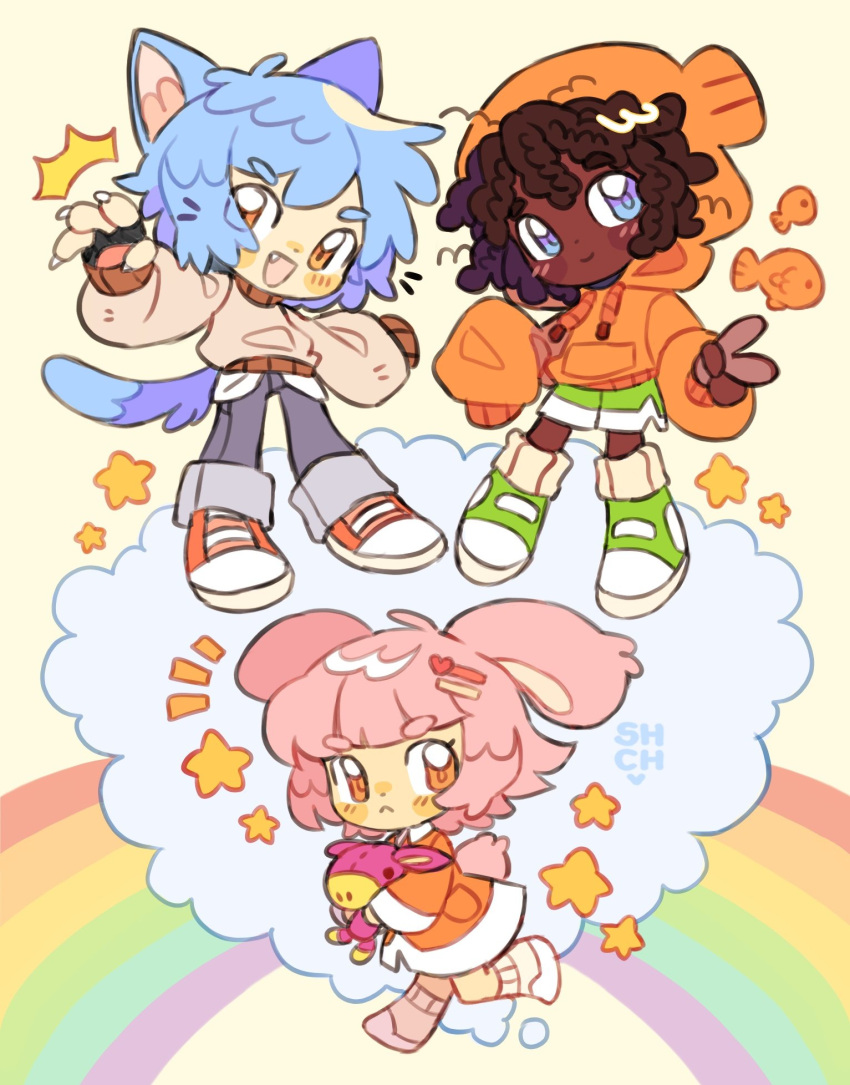 Safebooru - 1girl 2boys anais watterson animal ears blue eyes blue hair ...