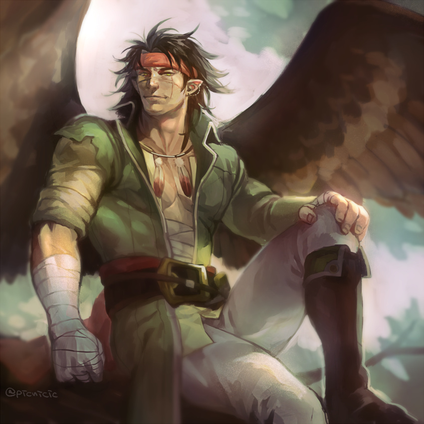Safebooru - 1boy bare pectorals belt black hair boots commentary ...