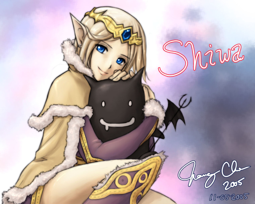 Safebooru - 1girl 2000s (style) artist name blue eyes blue gemstone boots brown cape cape ...