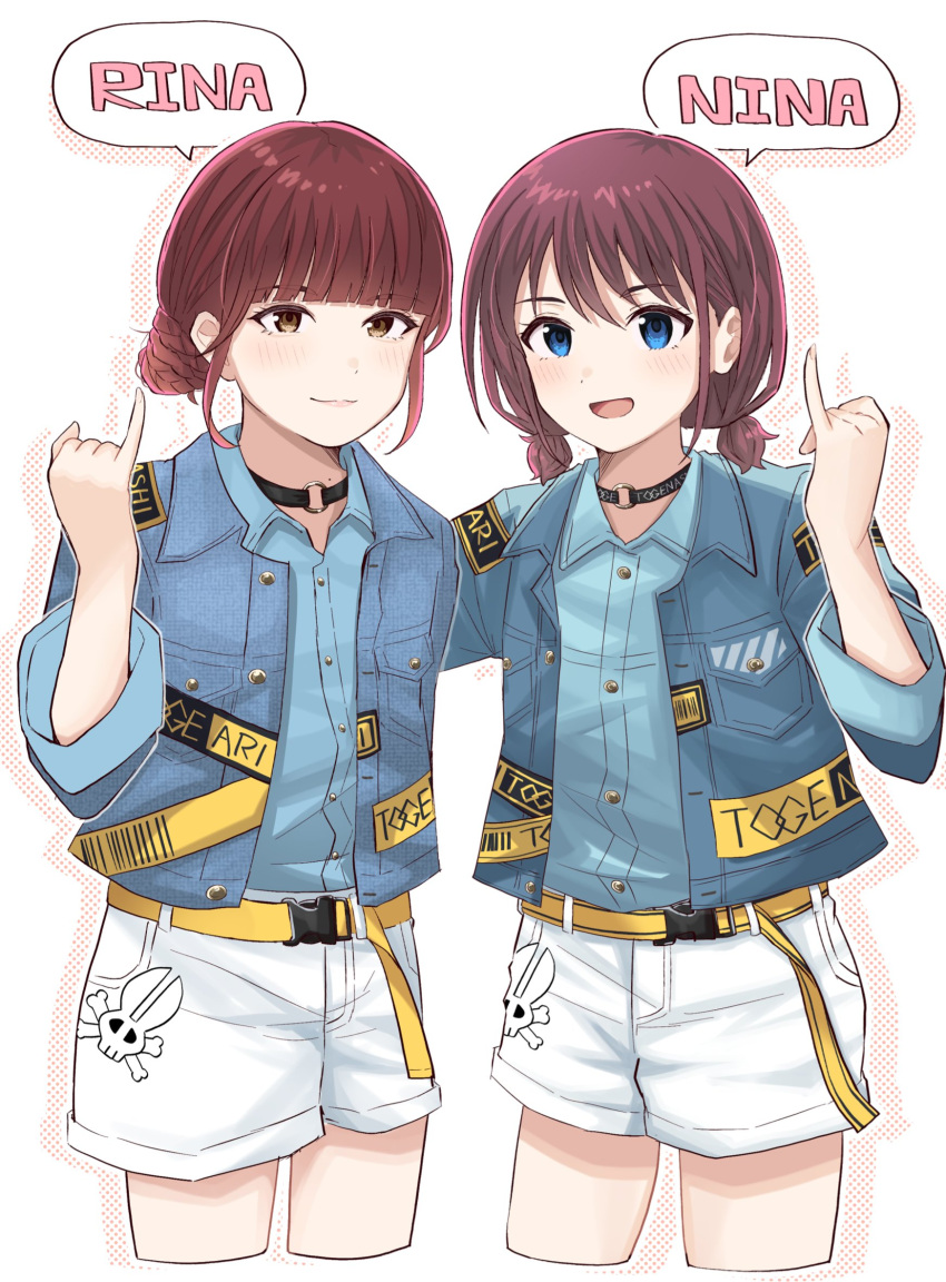 Safebooru - 2girls belt black choker blue eyes blue jacket brown eyes brown hair choker cowboy ...