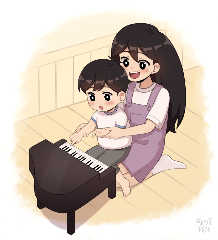 Safebooru - 1boy 1girl absurdres aged down alternate costume aoiro arts artist name barefoot ...