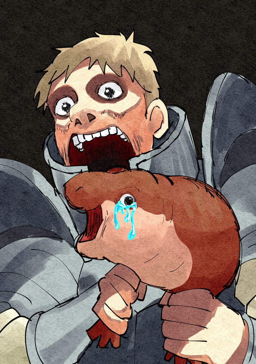 Safebooru - 1boy animal armor black background black eyes blonde hair ...