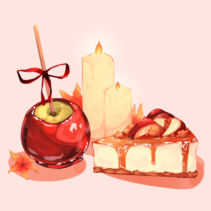 Safebooru - apple apple slice autumn leaves cake cake slice candle ...