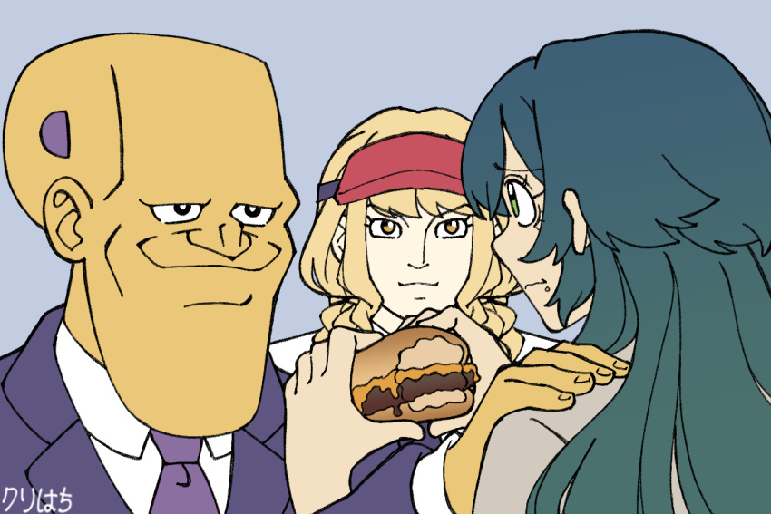 Safebooru - 1boy 2girls blonde hair braid burger coat commentary ...