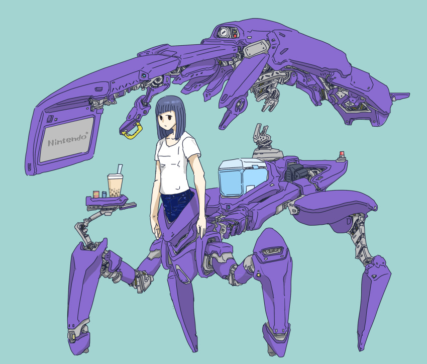 Safebooru - 1girl black eyes bubble tea cooler cyborg full body grey ...