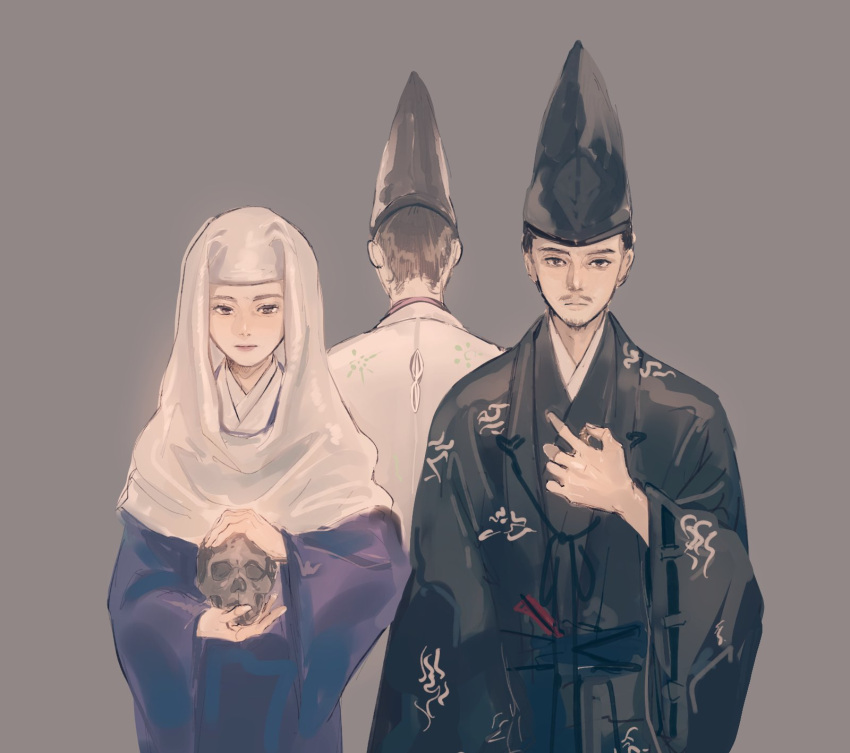 Safebooru - 13 lords of the shogun 1girl 2boys beard black kimono brown ...