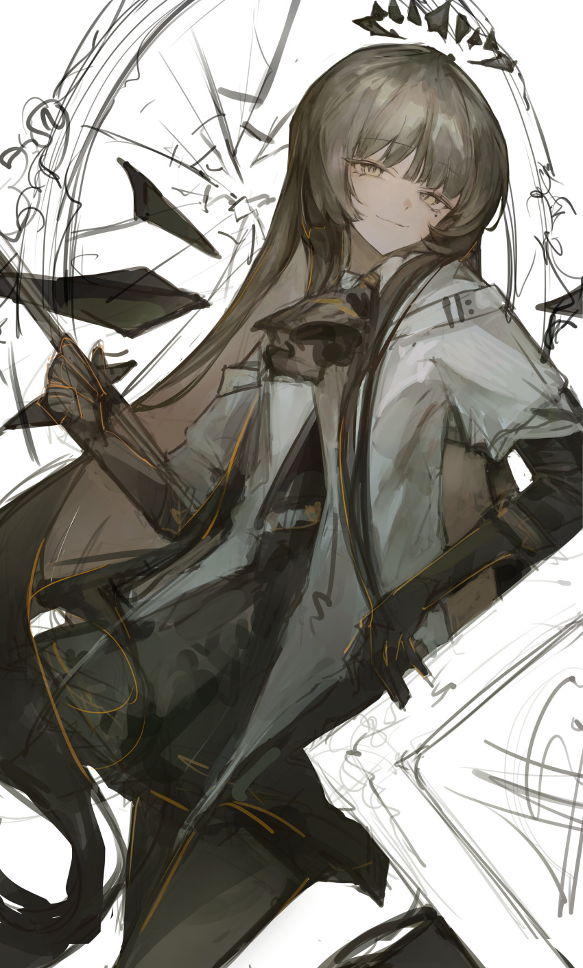 Safebooru - 1girl absurdres arknights ascot black ascot black gloves black hair black halo black ...