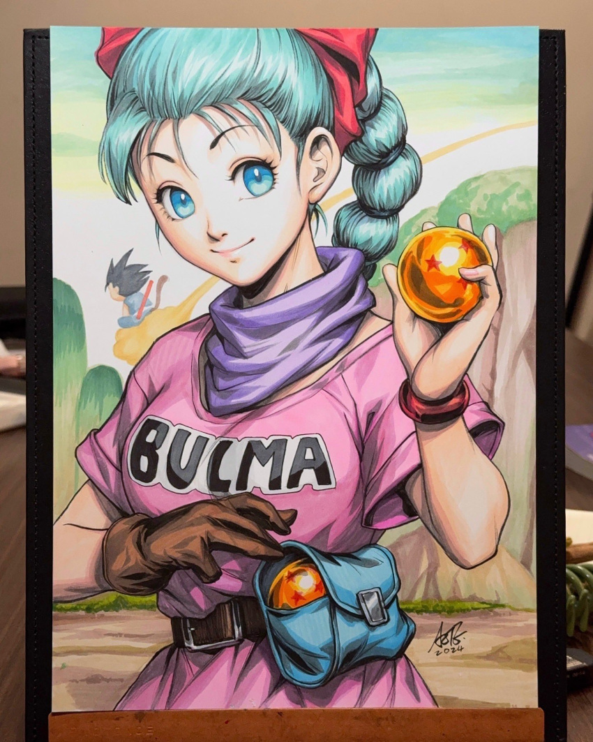 Safebooru - 1boy 1girl bag belt blue eyes blue hair bow brown gloves ...