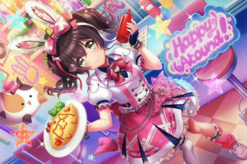 Safebooru - 1girl blush brown hair bunny ears d4dj dress ketchup ketchup bottle long hair ...