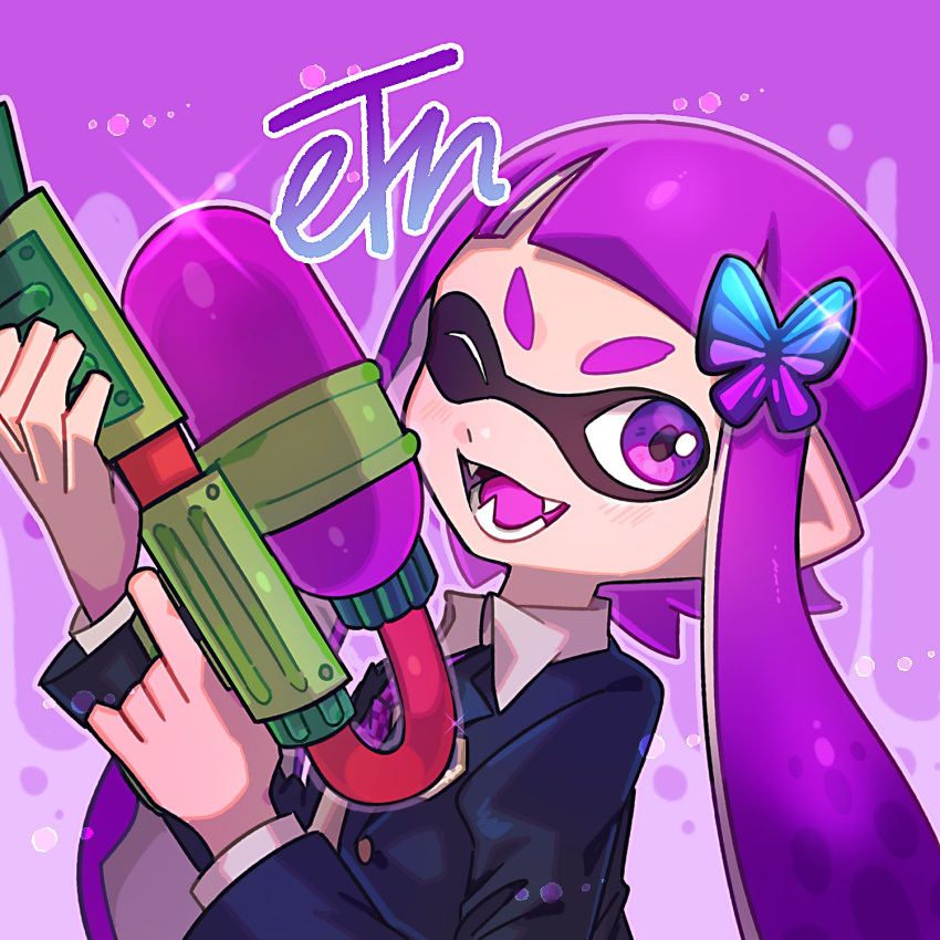 Safebooru - 1girl black jacket blush butterfly hair ornament fangs from ...