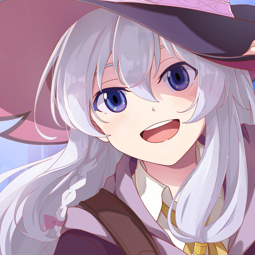 Safebooru - 1girl :d blue background blue eyes braided sidelock ...