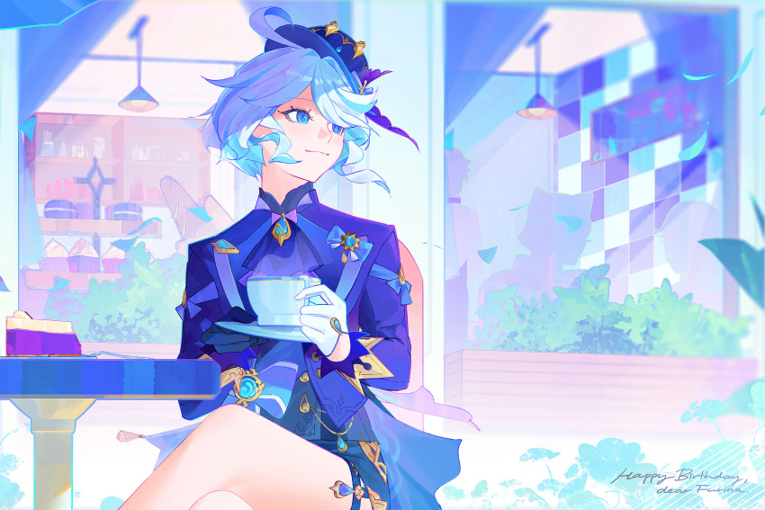 Safebooru - 1girl ahoge asymmetrical gloves black gloves black shorts blue eyes blue hat blue ...