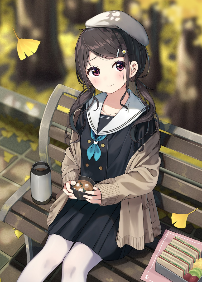 Safebooru - 1girl beret black hair black serafuku black shirt black skirt blue neckerchief ...