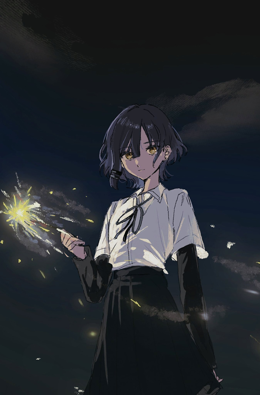 Safebooru - 1girl arm at side black shirt black skirt blue hair bocchi ...