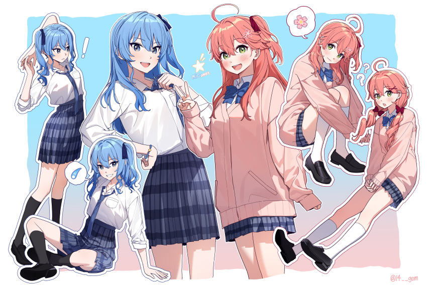 Safebooru - ! 14 (vision5032) 2girls ? absurdres ahoge black socks blue eyes blue hair blue ...