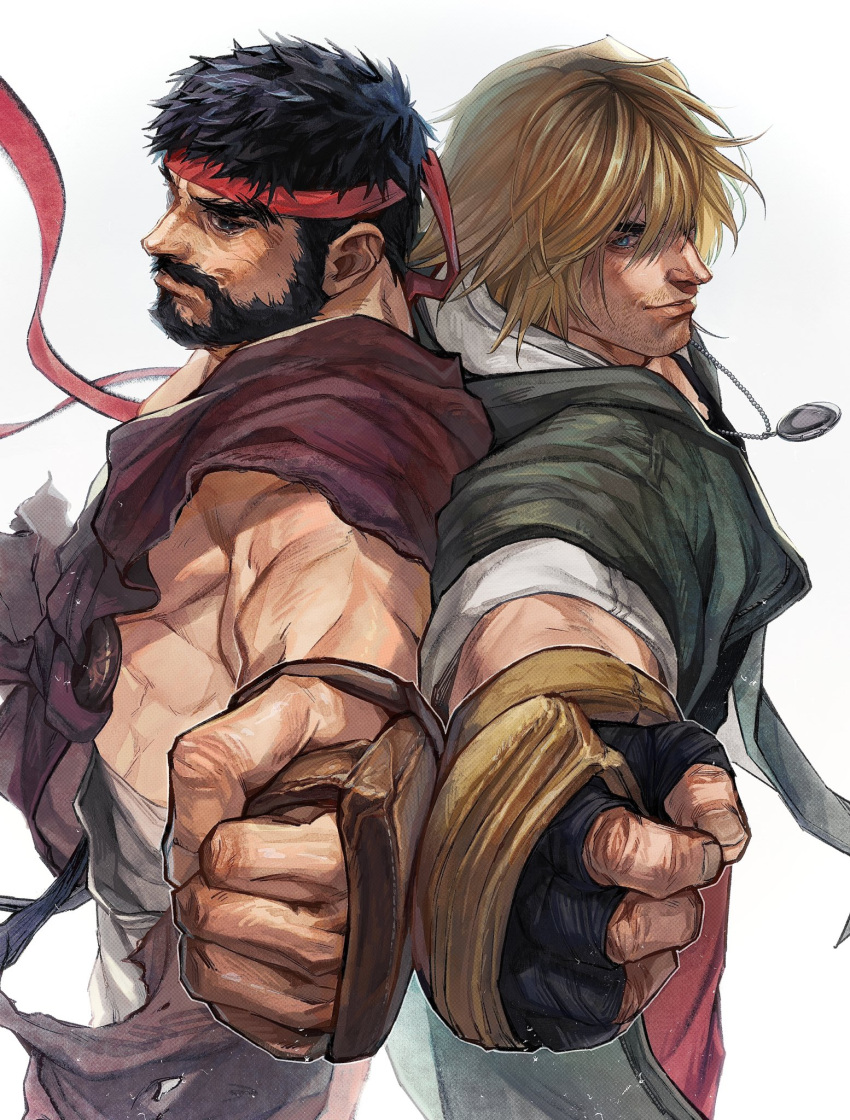 Safebooru - 2boys beard beard stubble black hair blonde hair facial ...