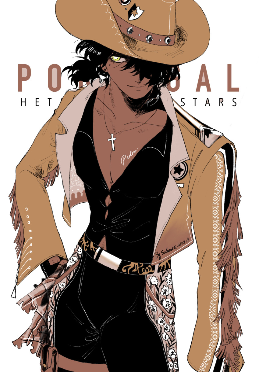 Safebooru - 1boy axis powers hetalia belt brown hair center opening corvusnemo cowboy shot ...