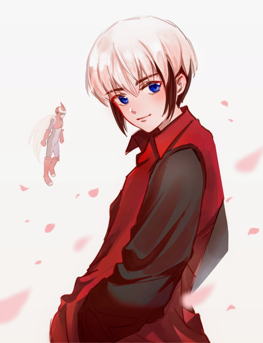 Safebooru - 2boys black hair black shirt blue eyes cherry blossoms ...