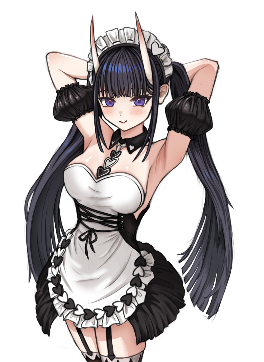 Safebooru - 1girl absurdres apron armpits arms behind head arms up azur lane black corset black ...