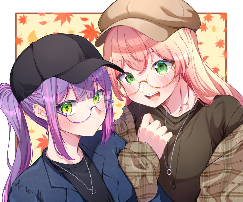 Safebooru - 2girls absurdres alternate costume alternate hairstyle arm hug autumn leaves ...
