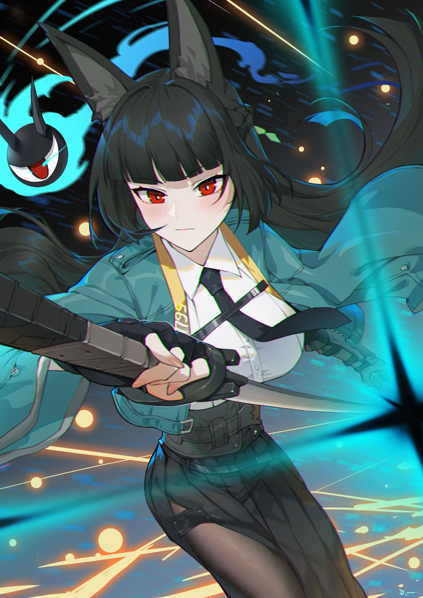 Safebooru - 1girl animal ears black gloves black hair black necktie black pantyhose black skirt ...