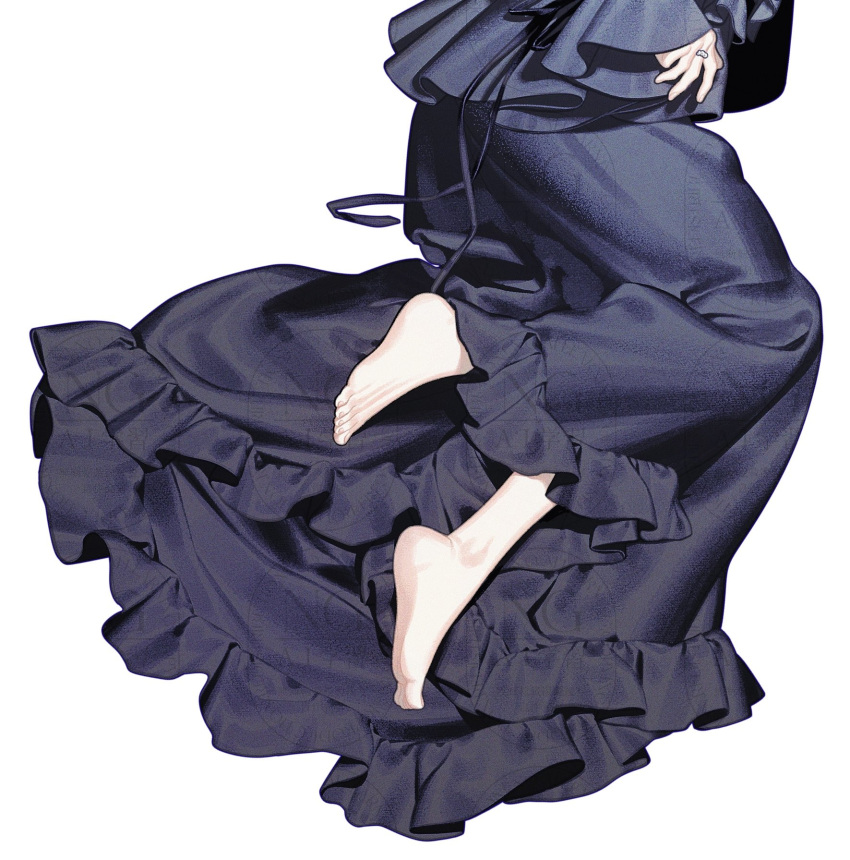 Safebooru - 1girl barefoot black dress dress feet highres jewelry long dress lower body nanoka ...