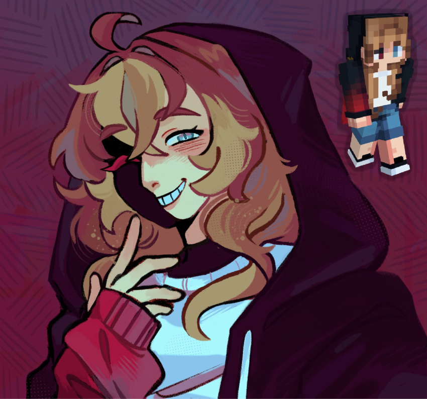 Safebooru - 1girl ahoge blue eyes blush brown hair evil grin evil smile ...