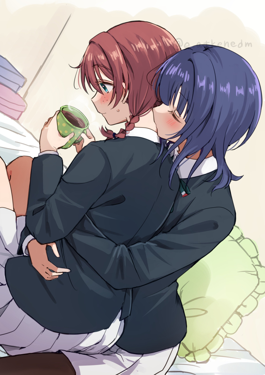 Safebooru - 2girls absurdres asaka karin black jacket black pantyhose blue eyes blue hair blunt ...