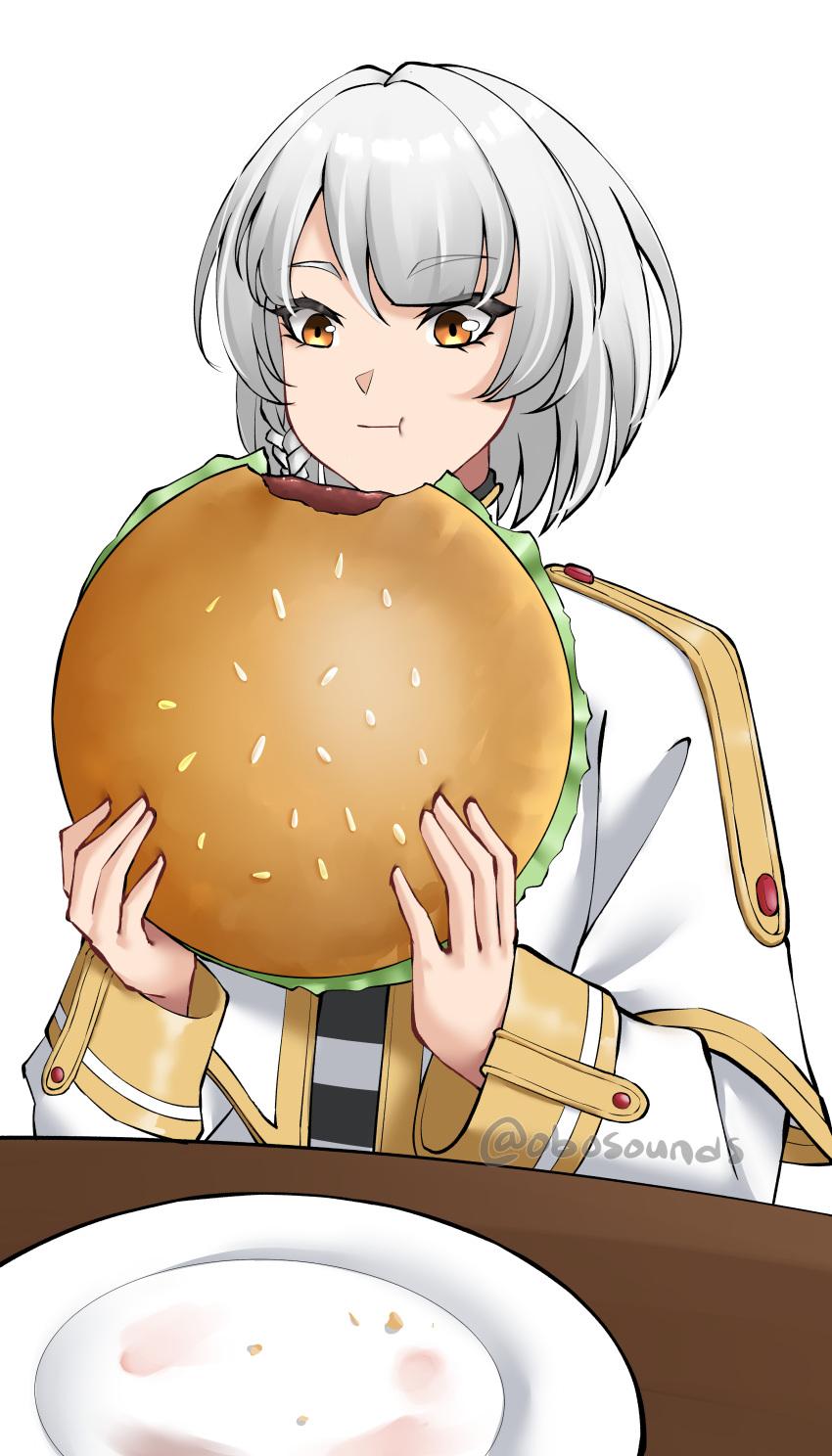 Safebooru - 1girl :t absurdres anby demara burger cosplay dress food ...