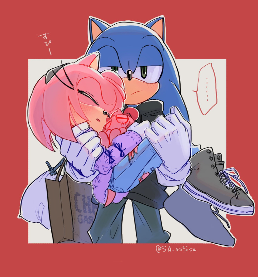 Safebooru - ... 1boy 1girl amy rose animal ears artist name bag black jacket blue fur blue pants ...