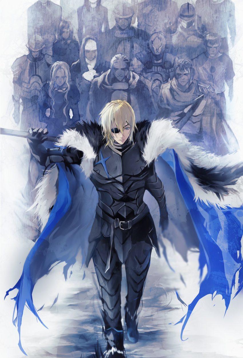 Safebooru - 1boy arm up armor belt belt buckle black armor black belt black footwear black fur ...