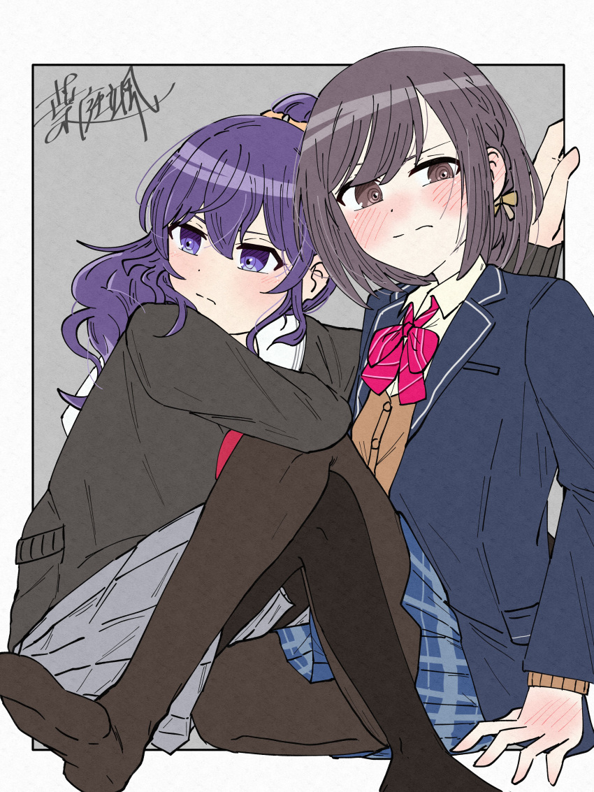 Safebooru - 2girls @ @ absurdres asahina mafuyu black cardigan black hair black pantyhose blazer ...