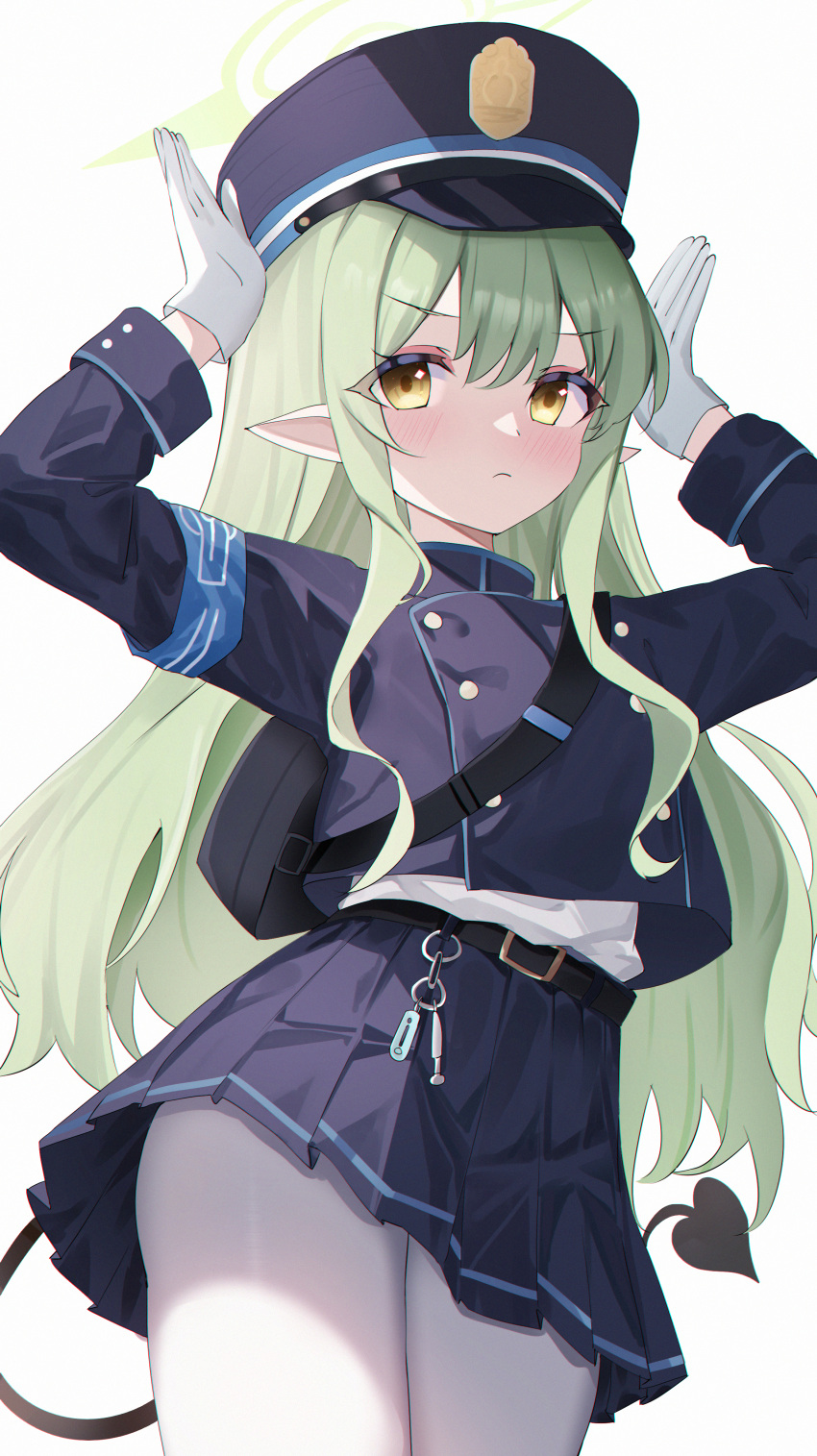 Safebooru - >:( 1girl absurdres arm up armband belt black belt black hat black jacket black ...