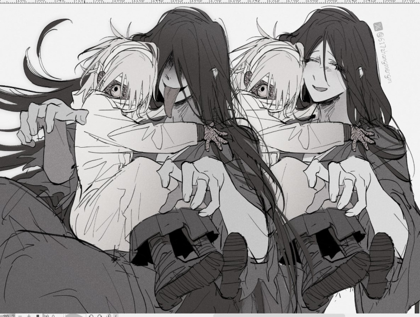 Safebooru - 1boy 1girl 617zhangmengm art program in frame bandaged head bandages bandages over ...