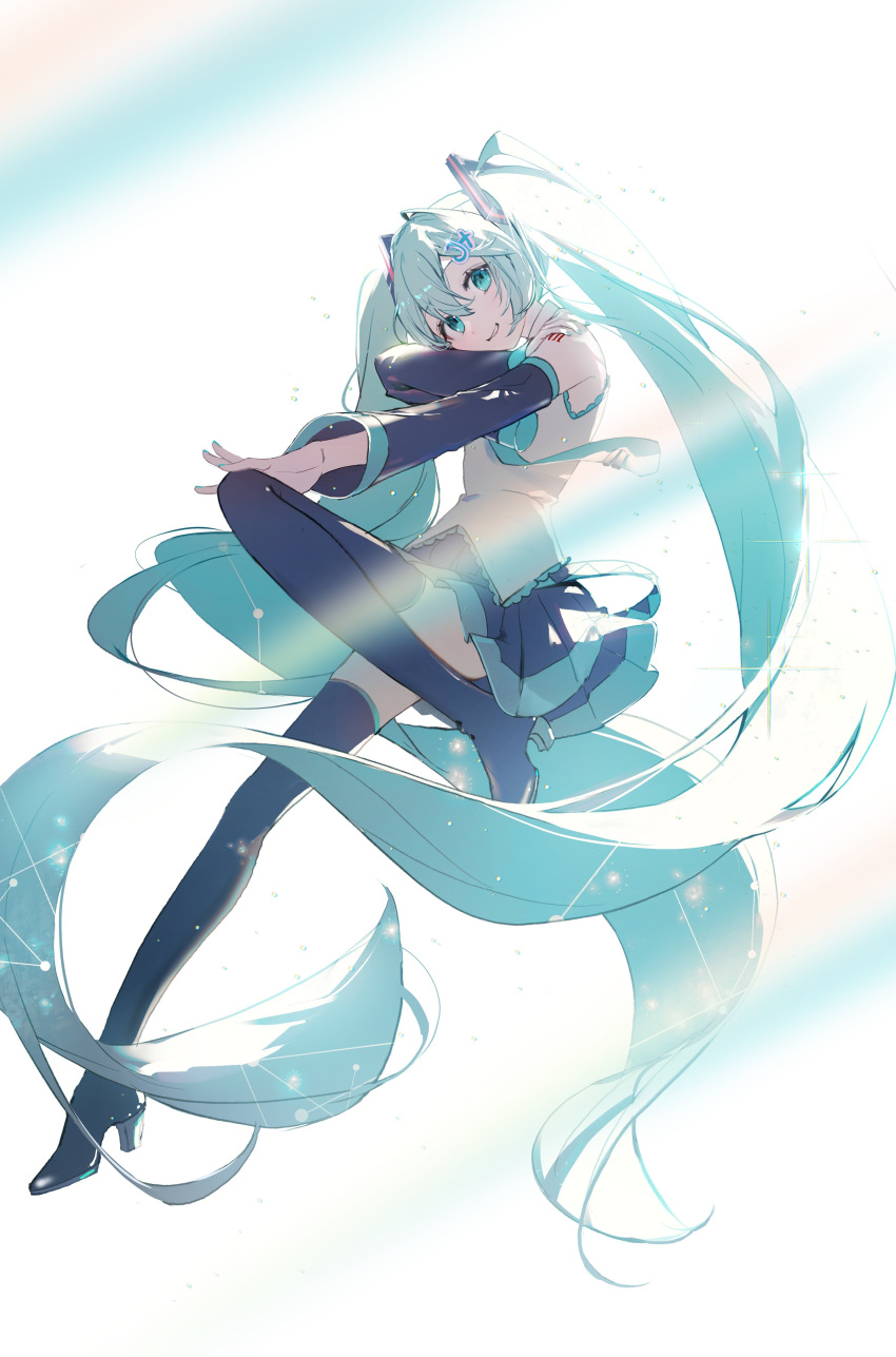 Safebooru - 1girl absurdres aqua hair aqua nails aqua necktie aqua trim bare shoulders black ...