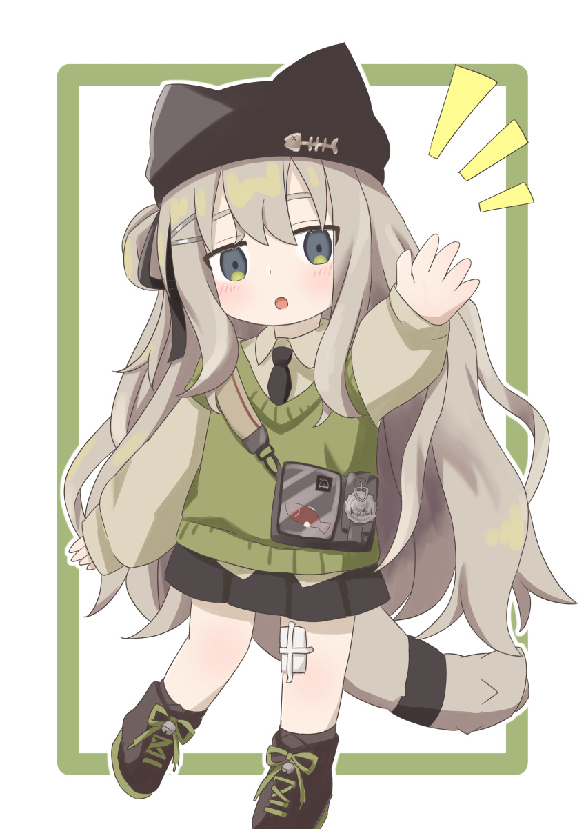 Safebooru - 1girl :o absurdres animal ears animal hat arm up bag ...