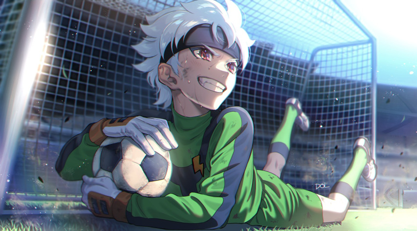 Safebooru - 1boy ball black headband dolustoy gloves goal goalkeeper ...