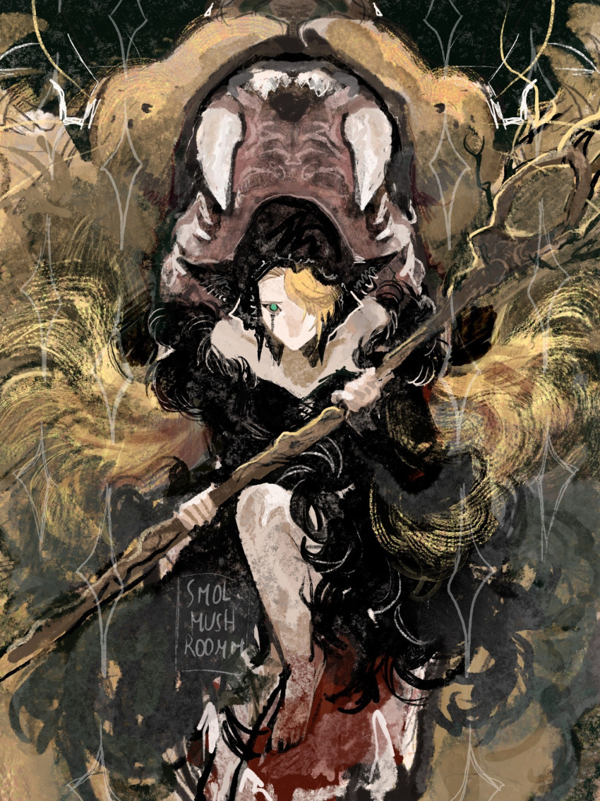 Safebooru - 1girl ambrosia (dungeon meshi) artist name bare shoulders barefoot black dress ...