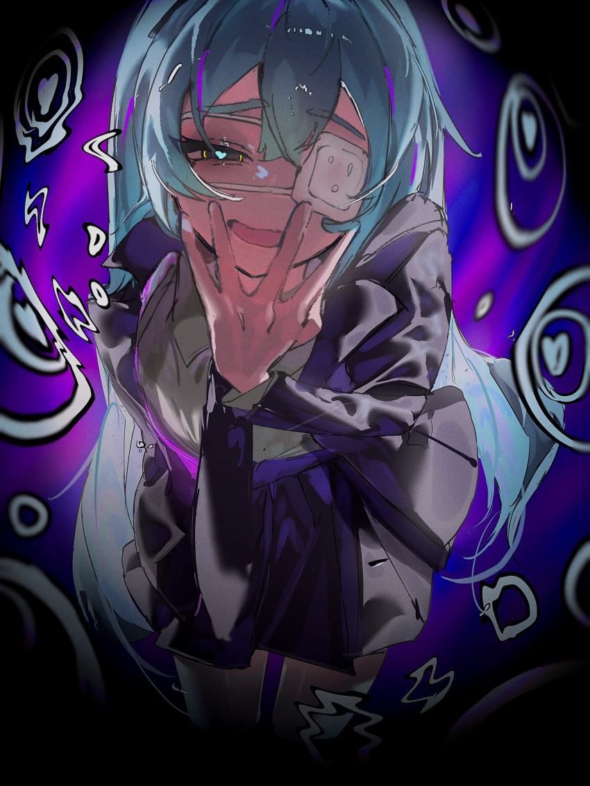 Safebooru - 1girl aqua hair black jacket black necktie black skirt collared shirt cowboy shot ...