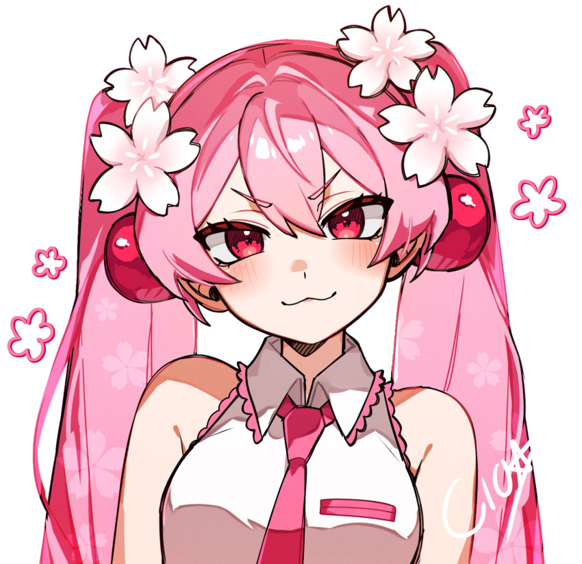 Safebooru - >:3 1girl :3 cherry blossoms ciosuii flower flowers in hair hatsune miku pink eyes ...