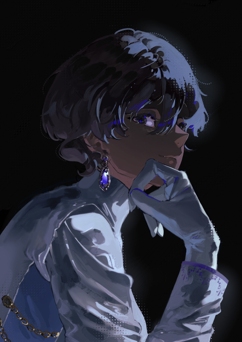 Safebooru - 1boy absurdres arjuna (fate) black background black eyes black hair blue gemstone ...