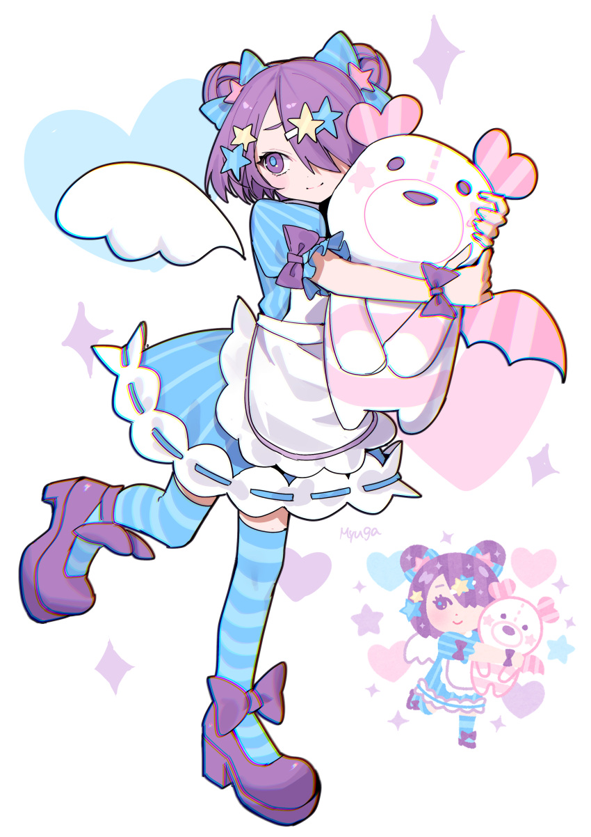 Safebooru - 1girl absurdres apron blue dress blue thighhighs bow ...