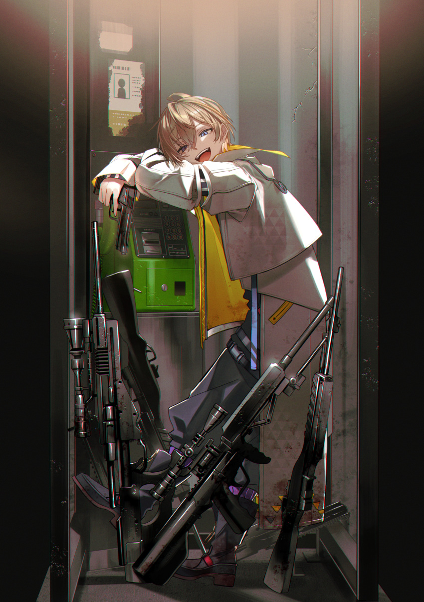 Safebooru - 1boy absurdres black pants blonde hair blue eyes coat ...