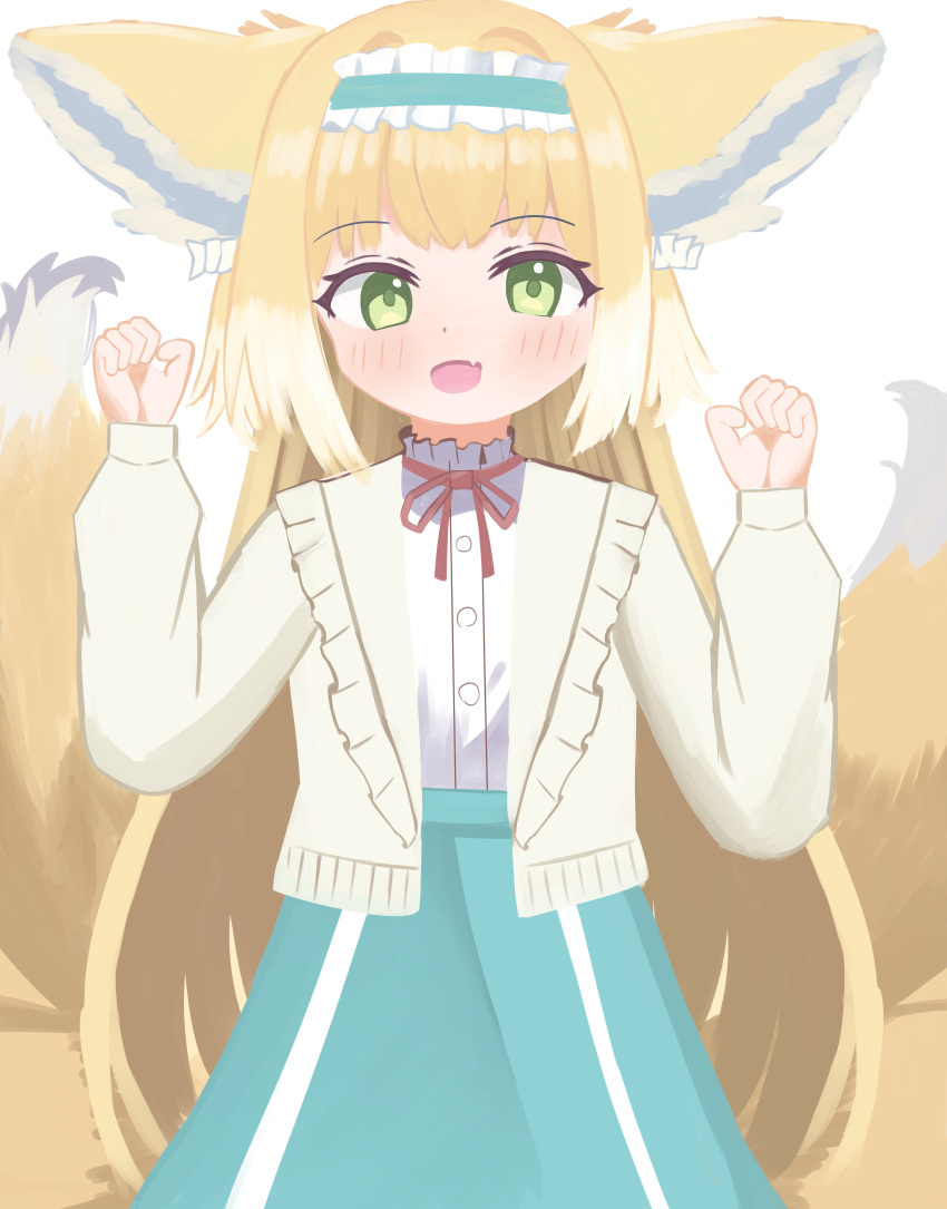 Safebooru - 1girl absurdres animal ears aqua hairband aqua skirt arknights blonde hair blush ...