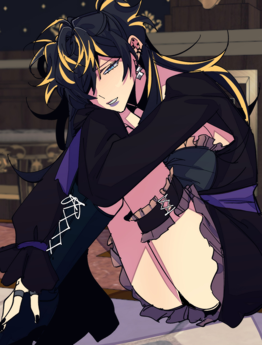 Safebooru - 1girl absurdres aimono jyushi black dress black hair blonde hair blue eyes boots ...