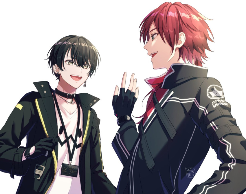 Safebooru - 2boys :d aruse inu black coat black collar black eyes black ...