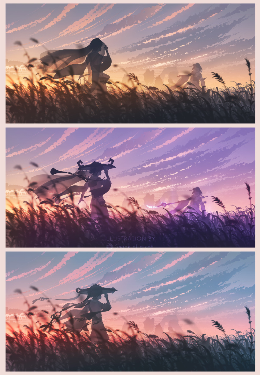 Safebooru - 1boy 1girl absurdres bag blue sky blunt bangs border cape ...