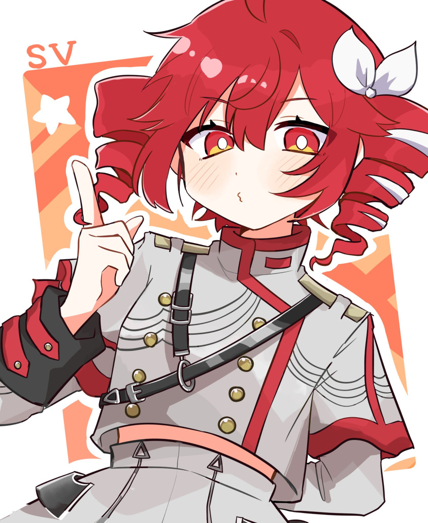 Safebooru - 1girl amamori yarou arm behind back bow buttons double-breasted drill hair grey ...