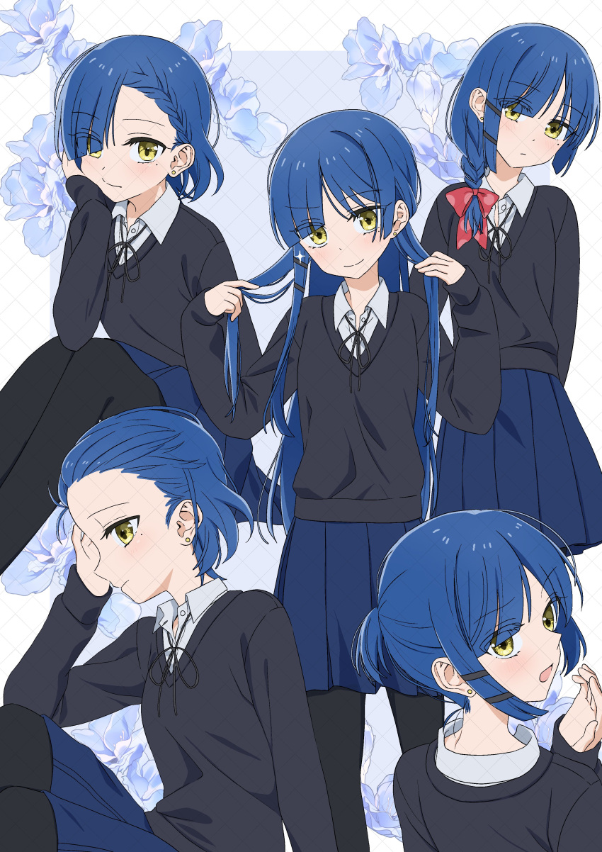 Safebooru - 1girl absurdres alternate hair length alternate hairstyle black shirt blue skirt ...