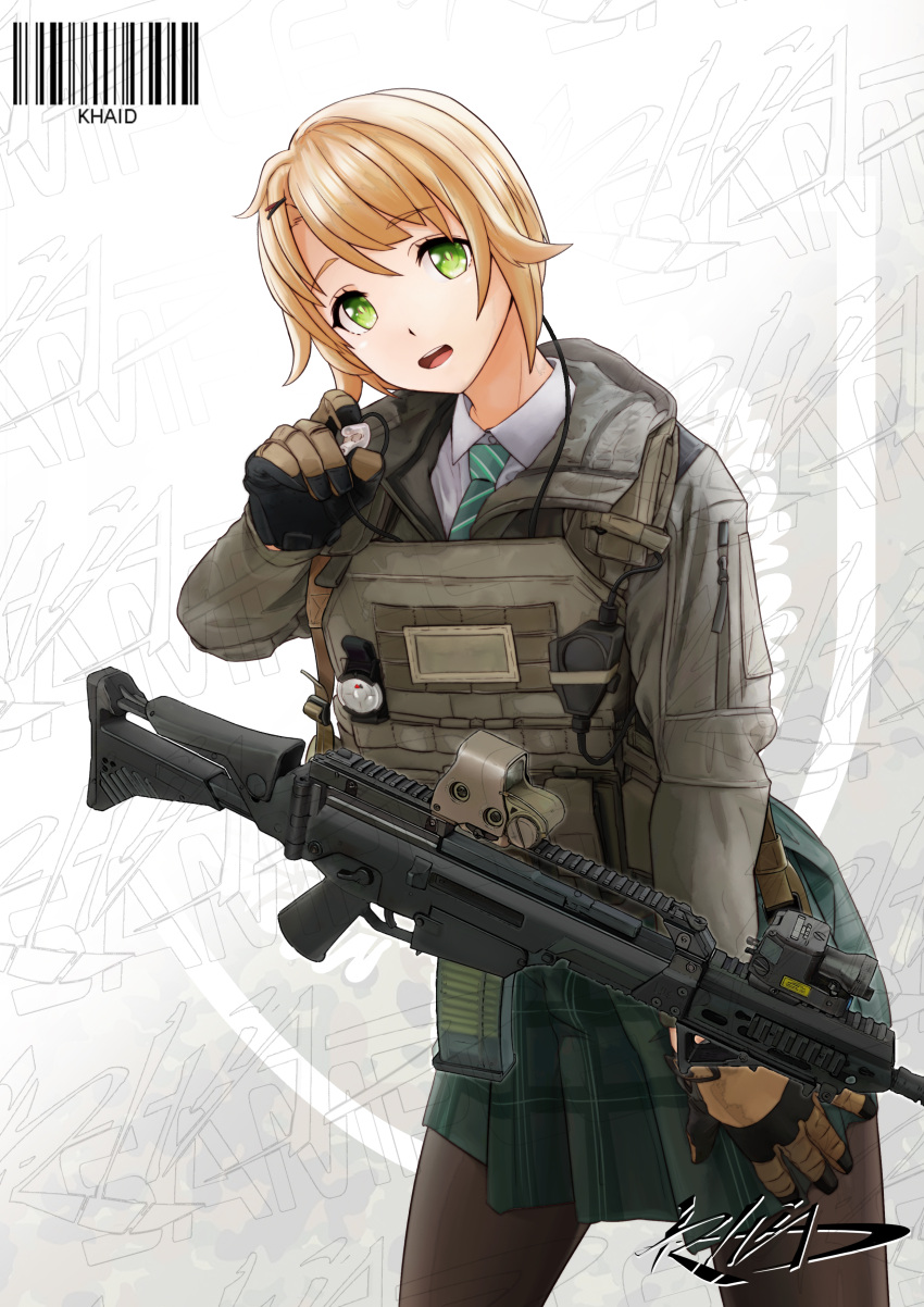 Safebooru - 1girl absurdres angled foregrip artist name assault rifle ...